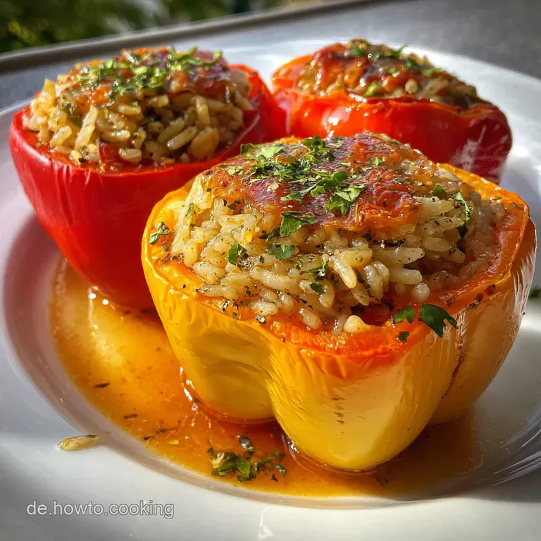 Gefüllte Paprika mit Reis: Im Ofen Gebacken